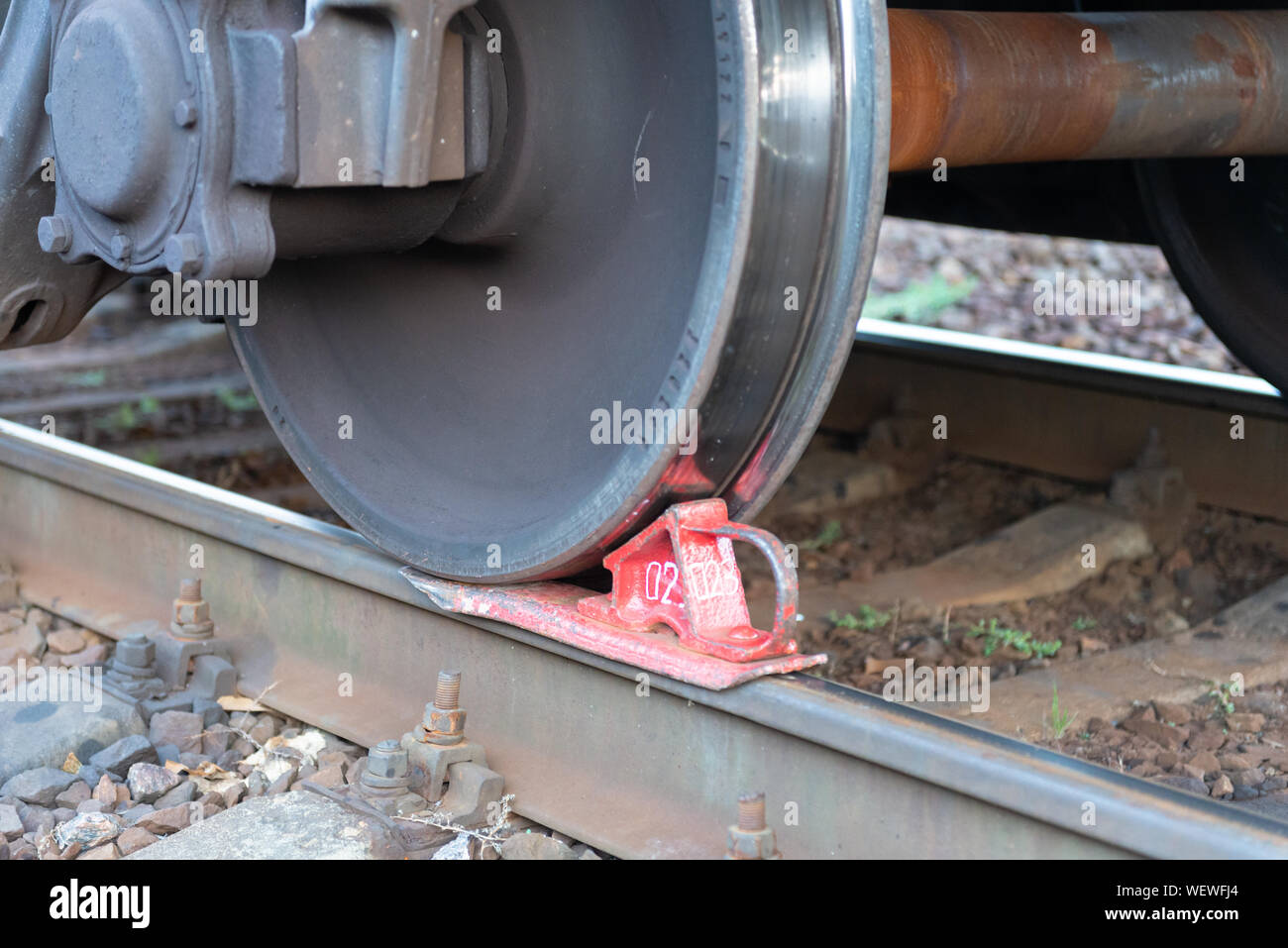 Railroad spike. Train wheels. Train in the Parking lot Stock Photo - Alamy