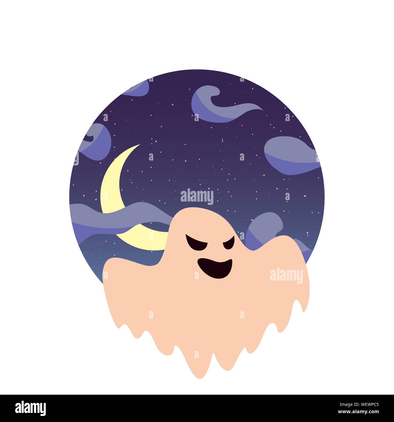ghost happy halloween celebration moon night sky vector illustration ...