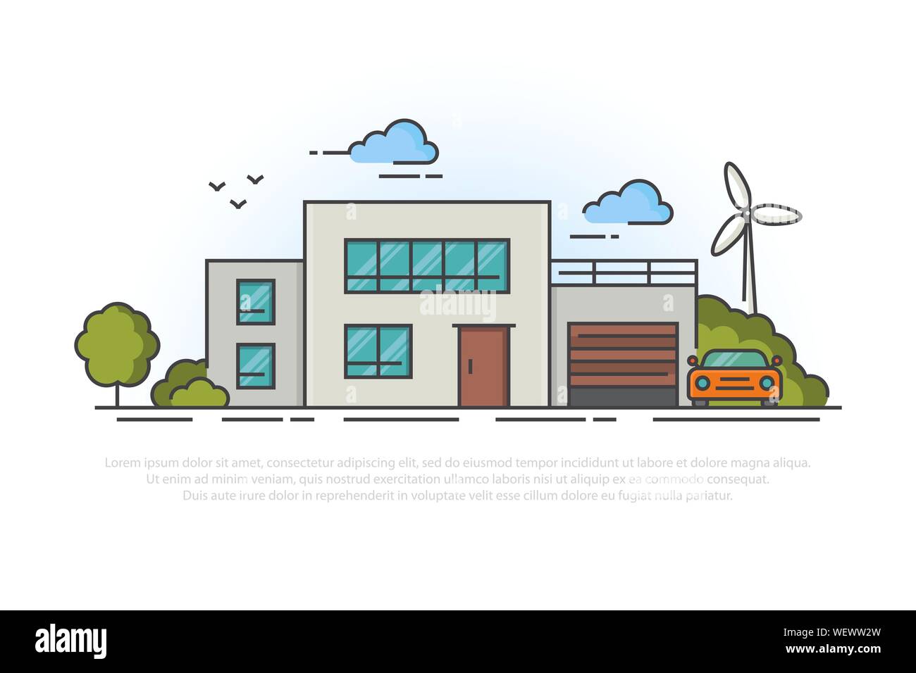 Modern house. Real estate concept. Vector illustration in filled ...