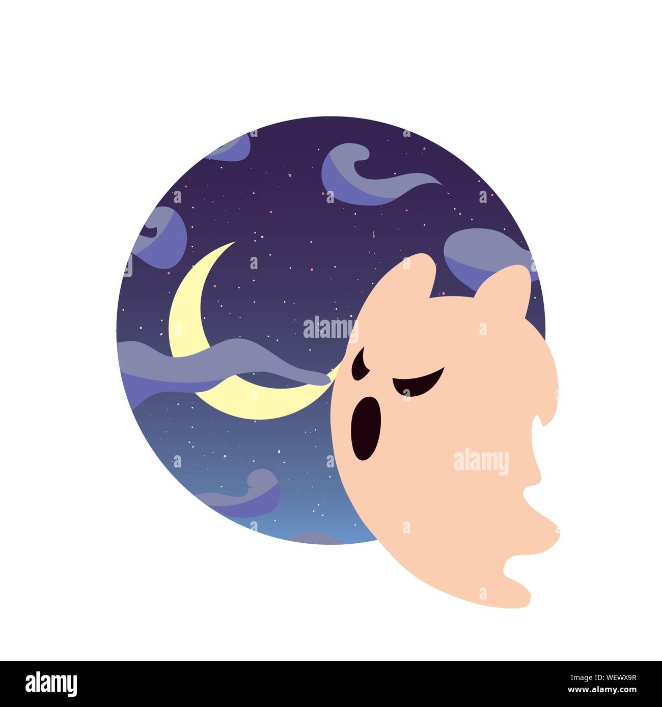ghost happy halloween celebration moon night sky vector illustration ...