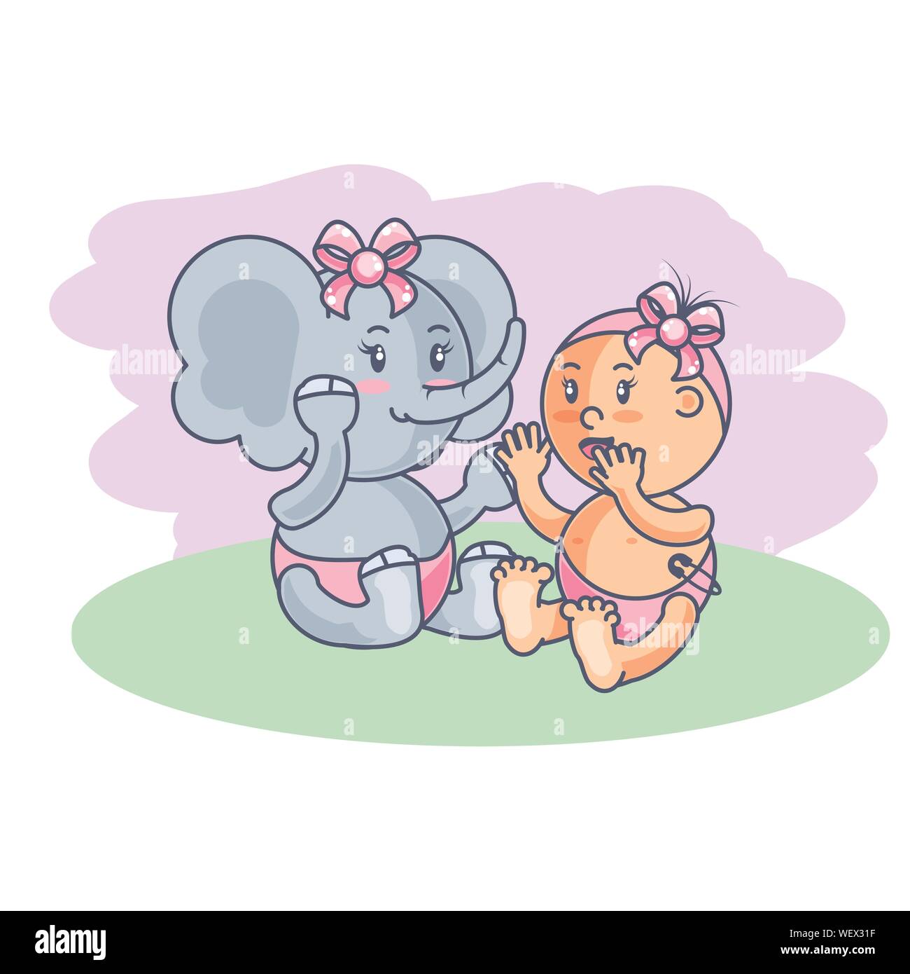 cute female elephant with baby girl vector illustration design Stock ...