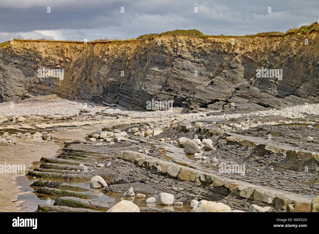 The cliffs at Kilve beach near East Quantoxhead in Somerset, England ...