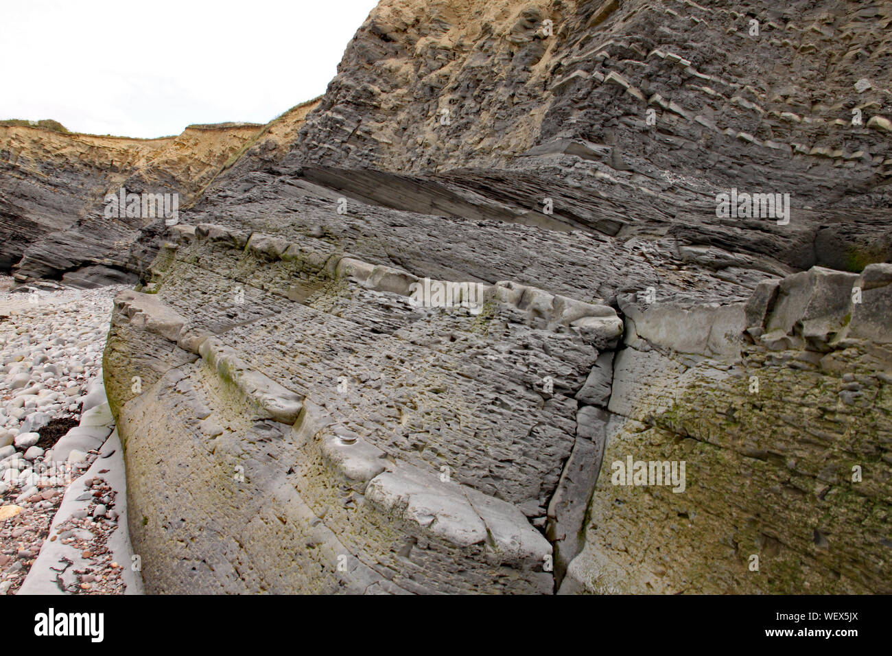 The cliffs at Kilve beach near East Quantoxhead in Somerset, England ...