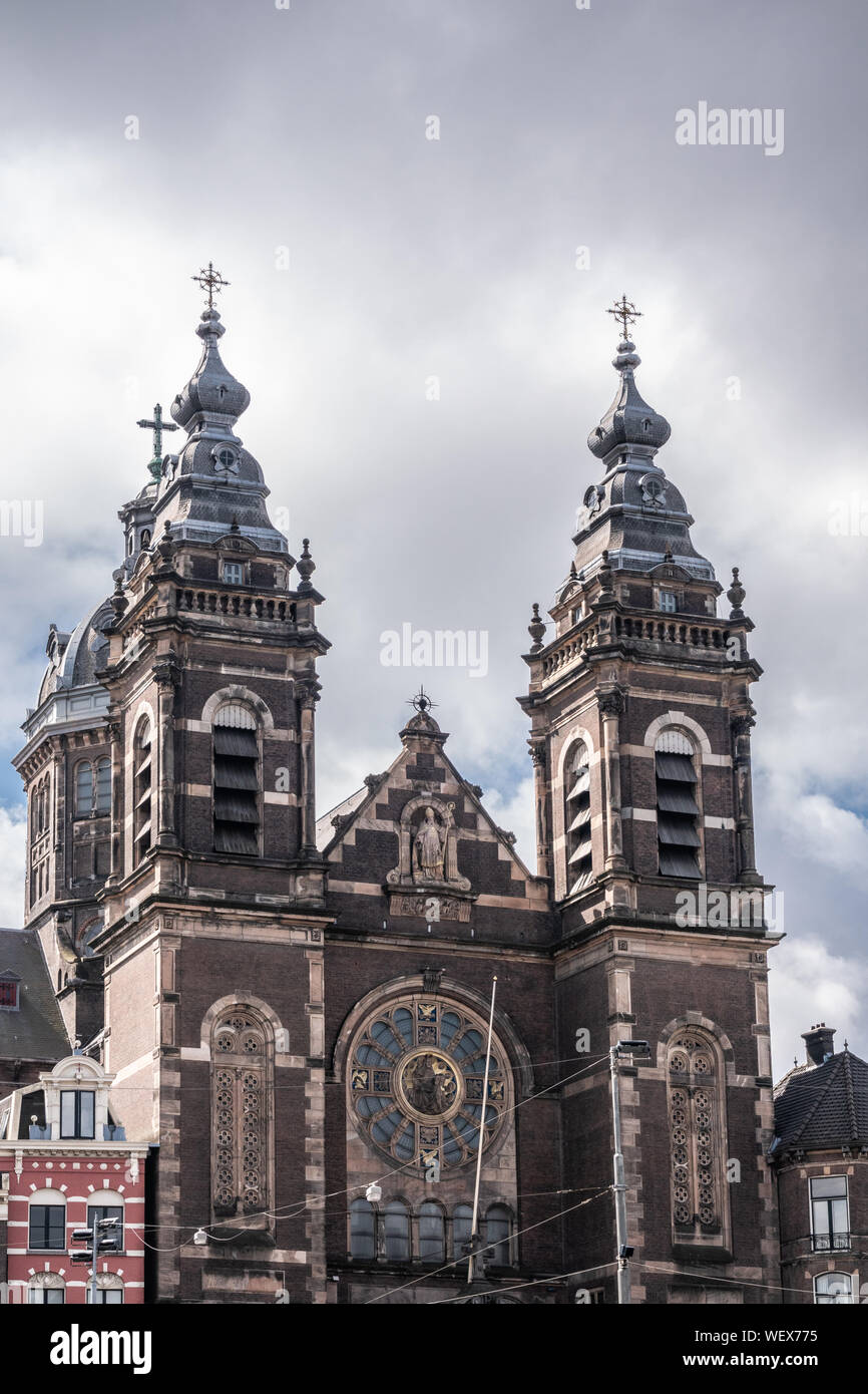 Amsterdam, the Netherlands - July 1, 2019: Red brick with white trim ...