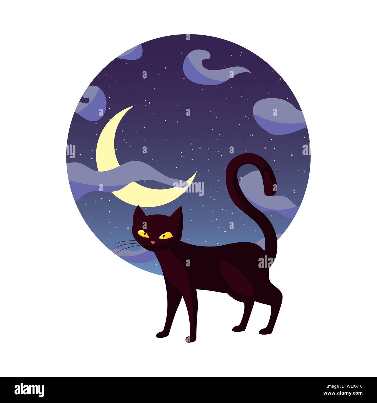 black cat happy halloween celebration moon night sky vector ...