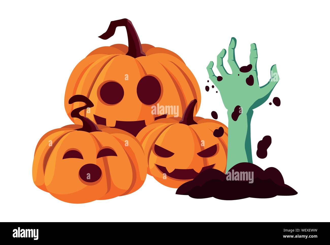 zombie hand pumpkins happy halloween celebration design vector ...