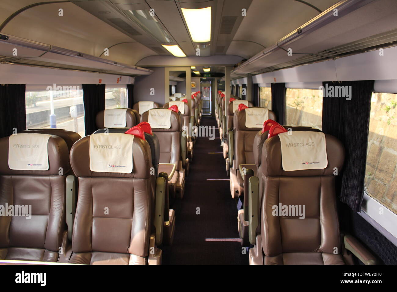 Inside a First Class railway Mark 3 coach from a First Great Western ...