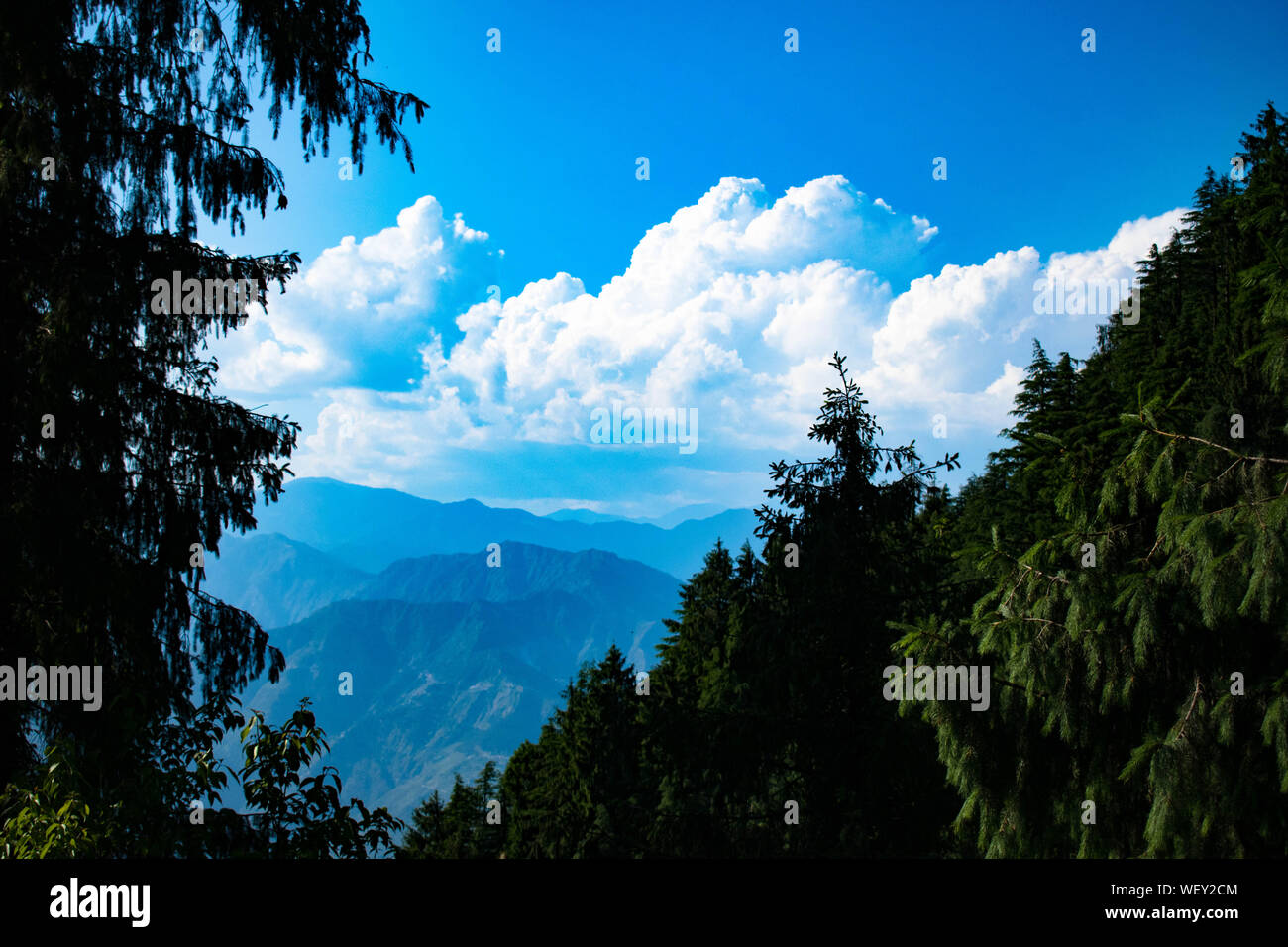 Great green mountain ranges. Peaks surrounded by green plants and a ...