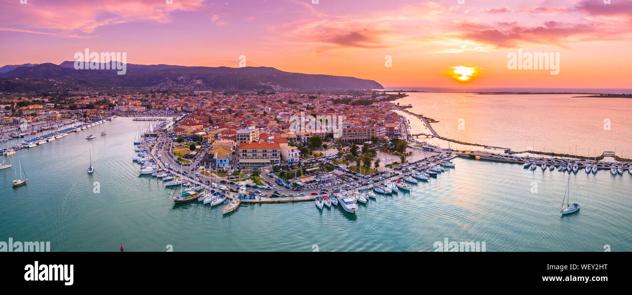 Lefkas (Lefkada) town, amazing view at the small marina for the fishing ...