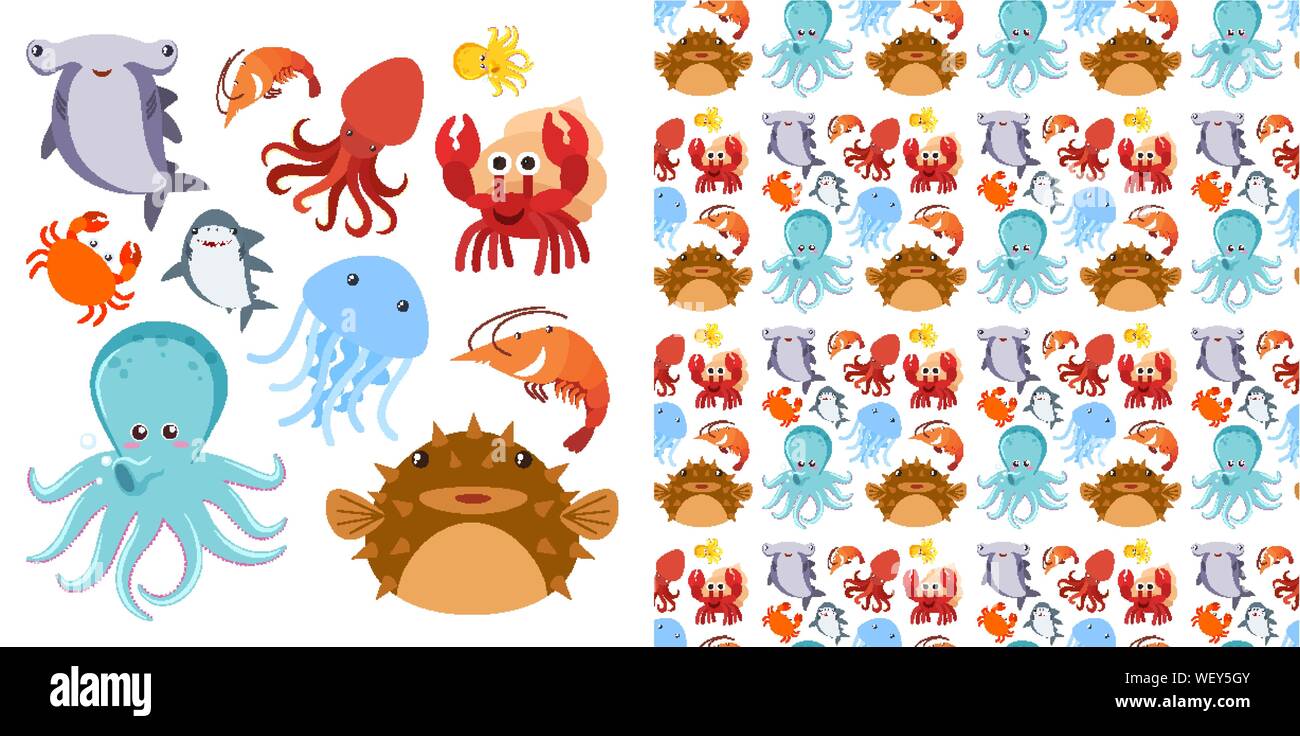 Seamless background design with sea creatures illustration Stock Vector ...