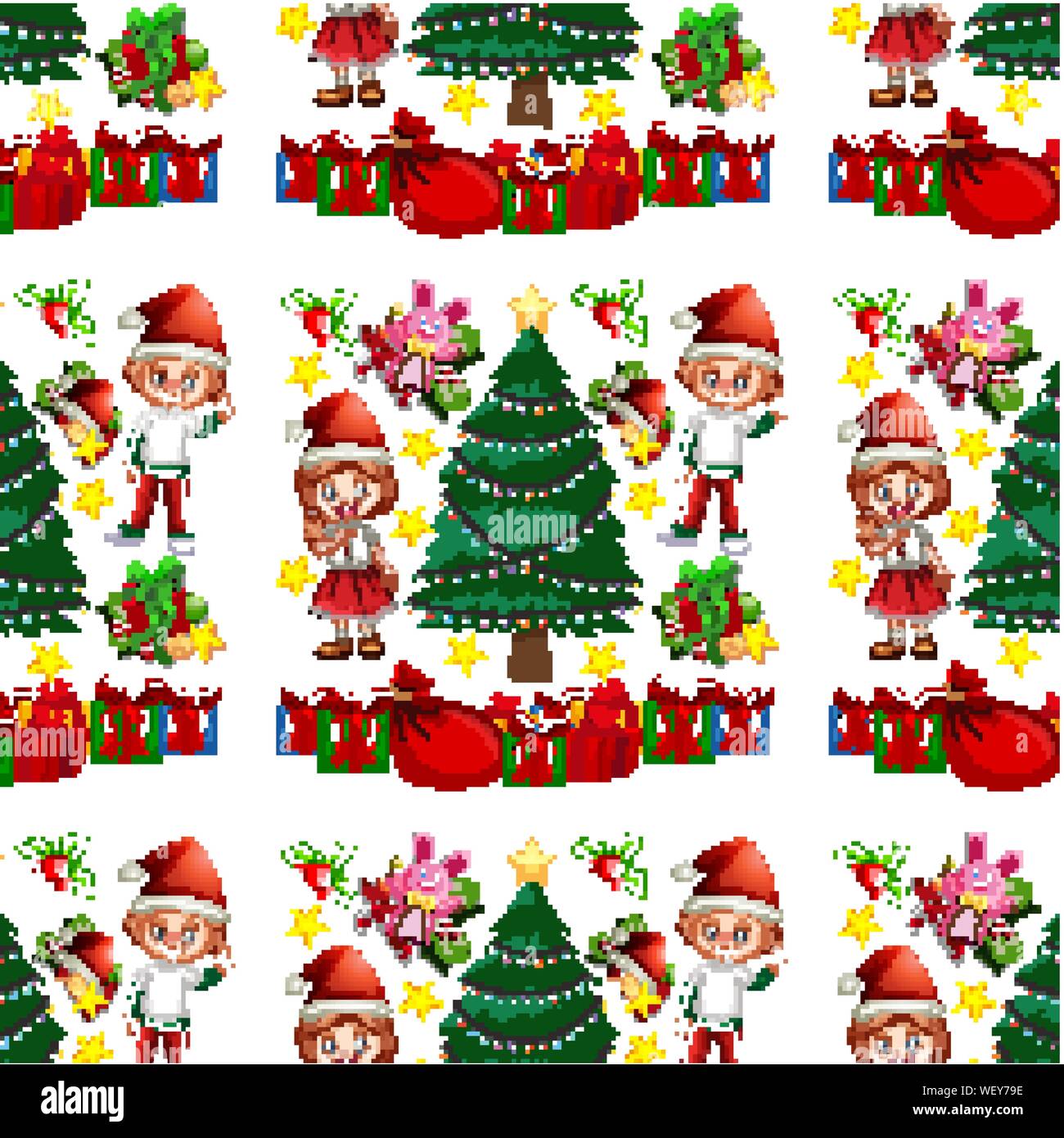 Seamless background design with children and christmas tree ...