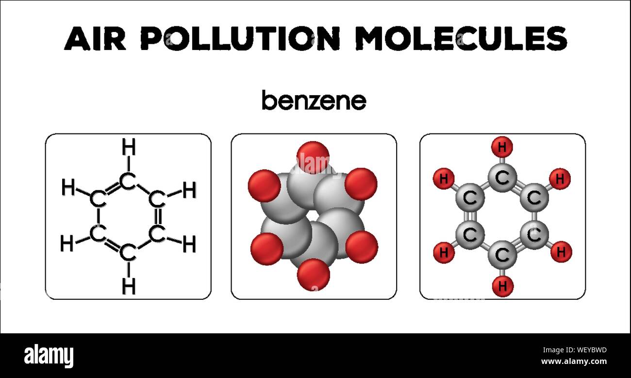 Diagram showing air pollution molecules of benzene illustration Stock ...