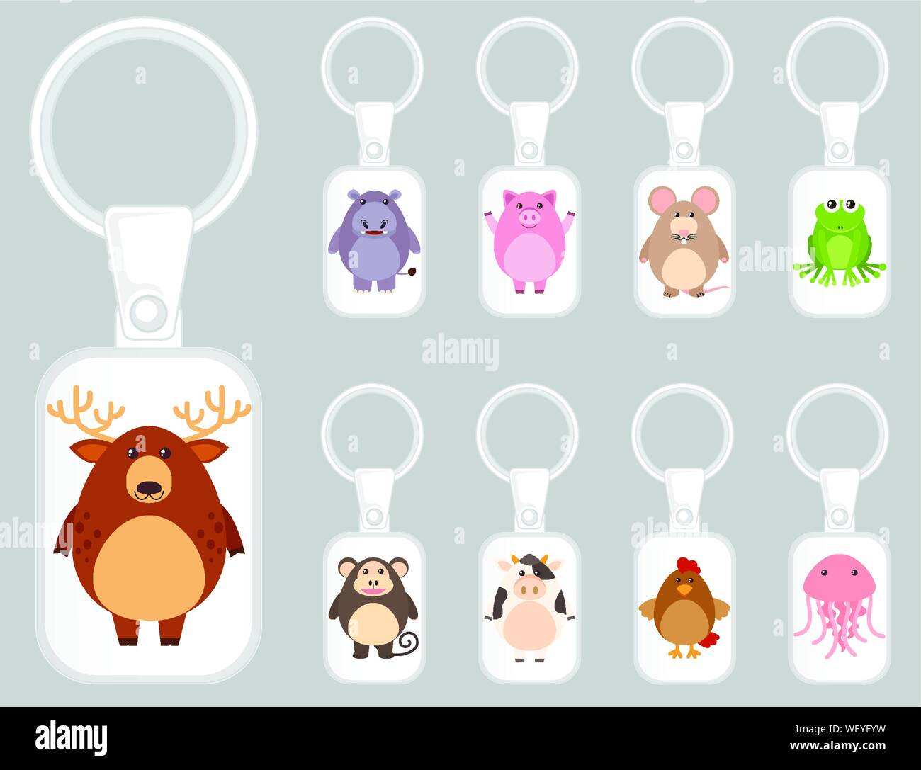 Keychain template design with many kinds of animals illustration Stock ...
