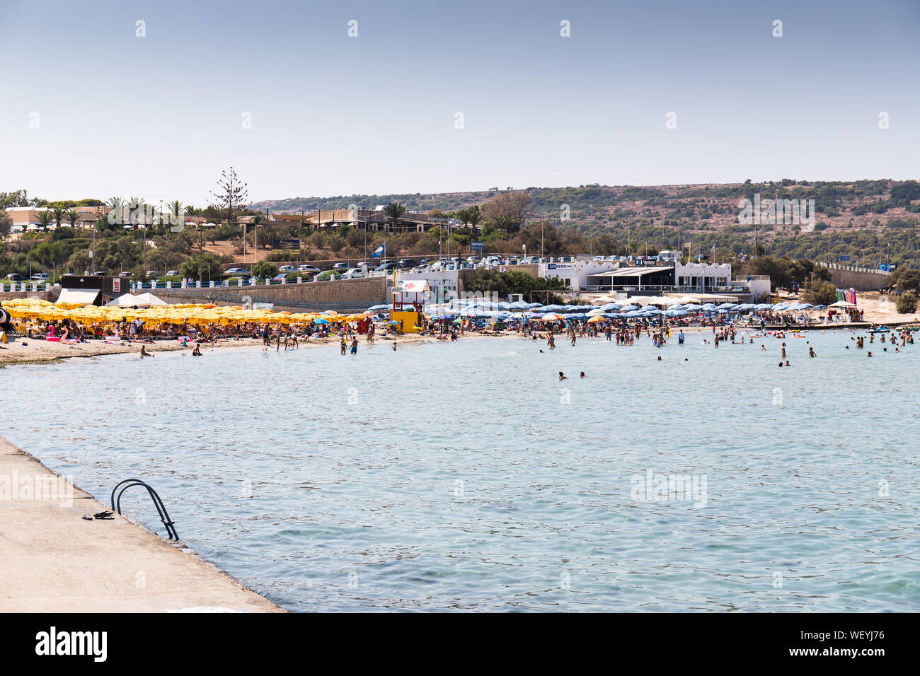August 24th, 2019, Mellieha, Malta - view of the Ghadira bay, a tourist ...