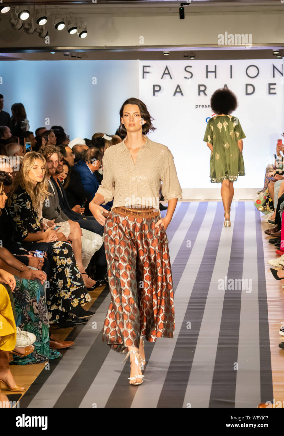 Manhattan, New York, USA - August 27, 2019: Fashion Parade at Christie ...