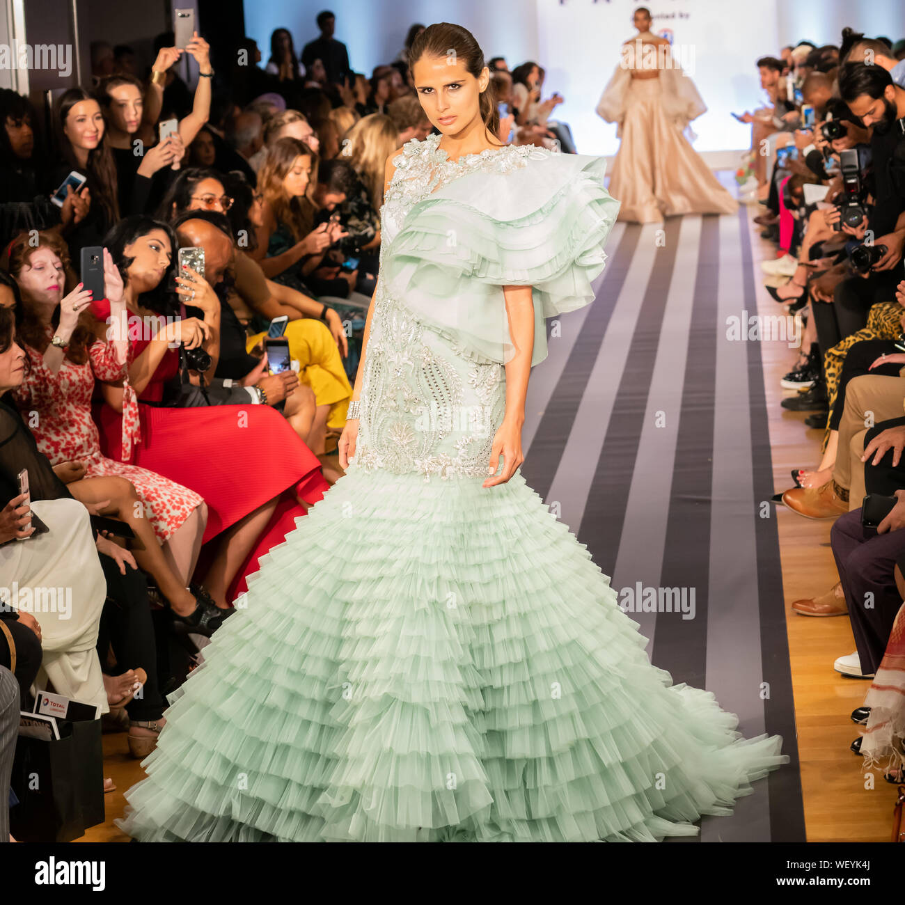 Manhattan, New York, USA - August 27, 2019: Fashion Parade at Christie ...