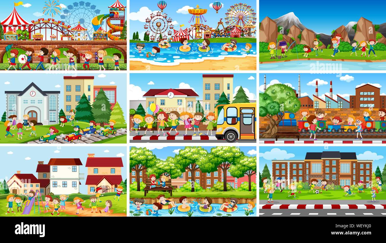 Set of scenes in nature setting illustration Stock Vector Image & Art ...