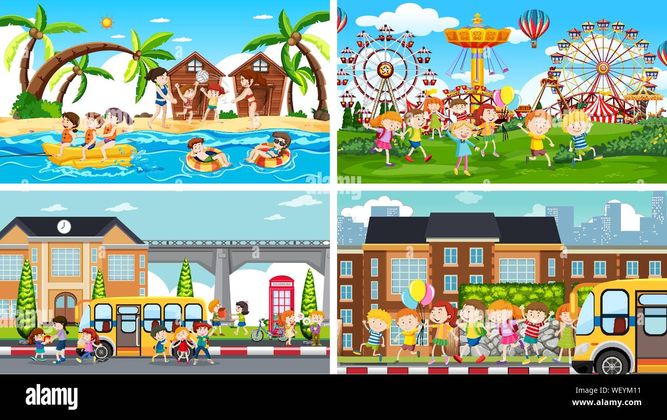 Set of scenes in nature setting illustration Stock Vector Image & Art ...