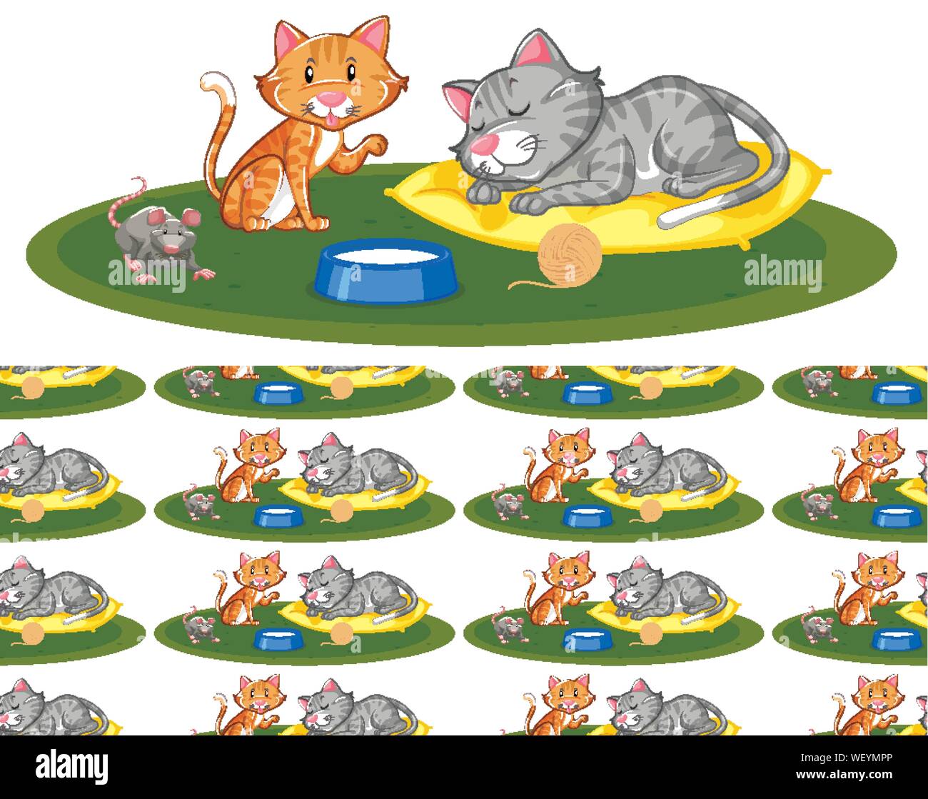 Seamless background design with cats and mouse illustration Stock ...