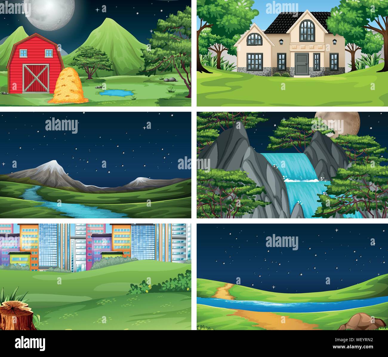 Set of scenes in nature setting illustration Stock Vector Image & Art ...