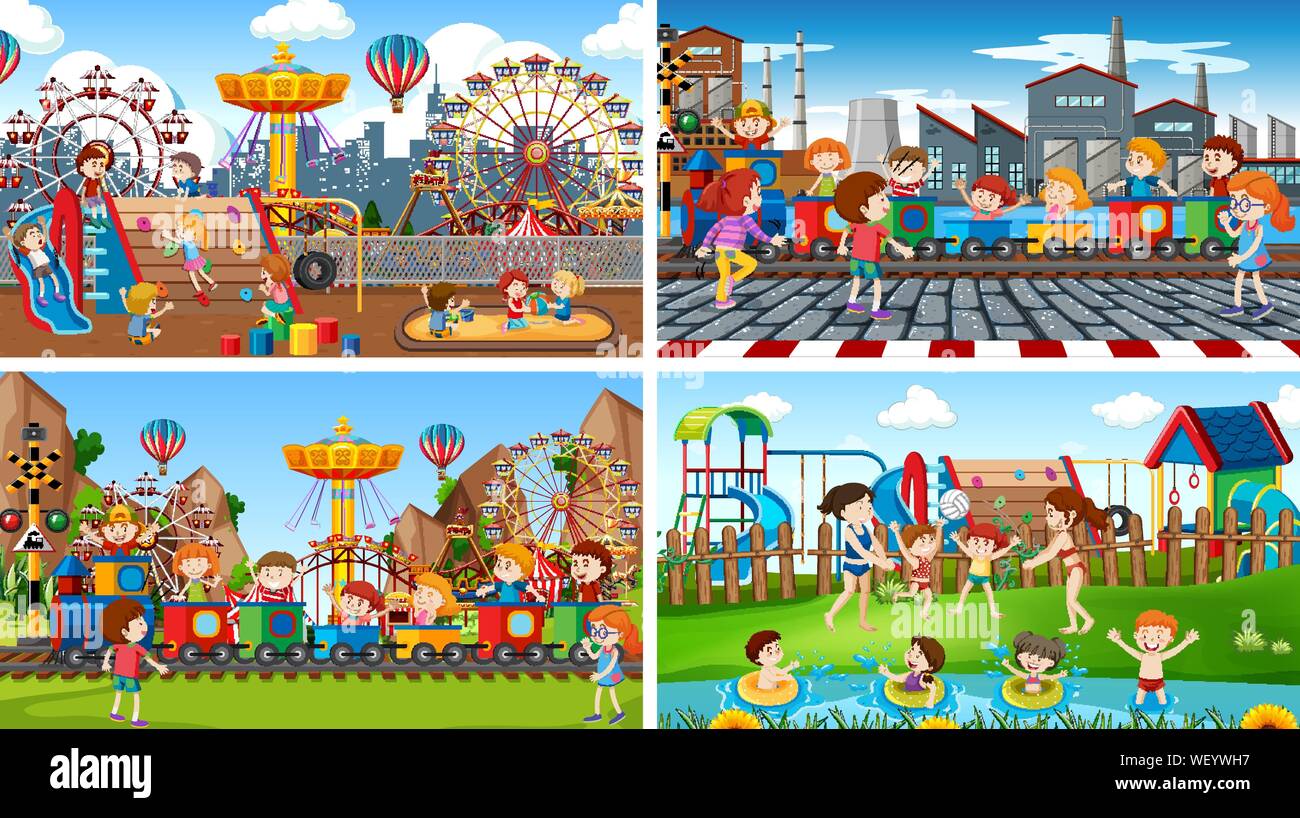 Set of scenes in nature setting illustration Stock Vector Image & Art ...