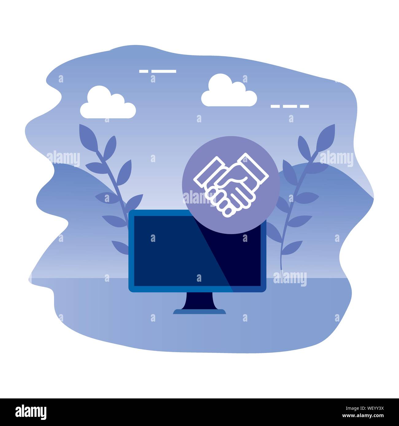 desktop computer device with handshake Stock Vector Image & Art - Alamy