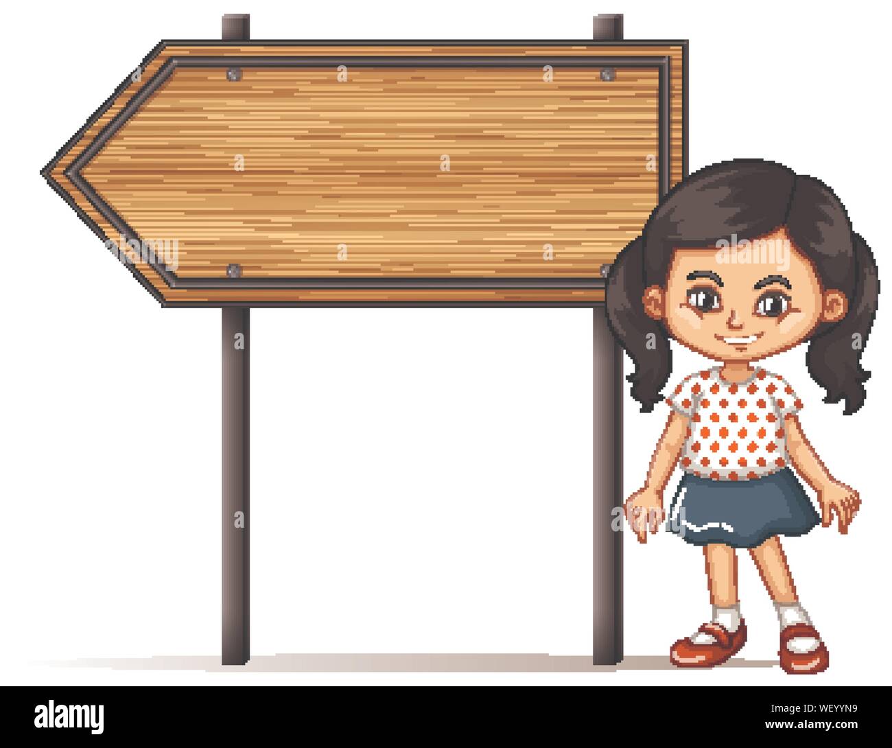 Banner template design with girl by wooden sign illustration Stock ...