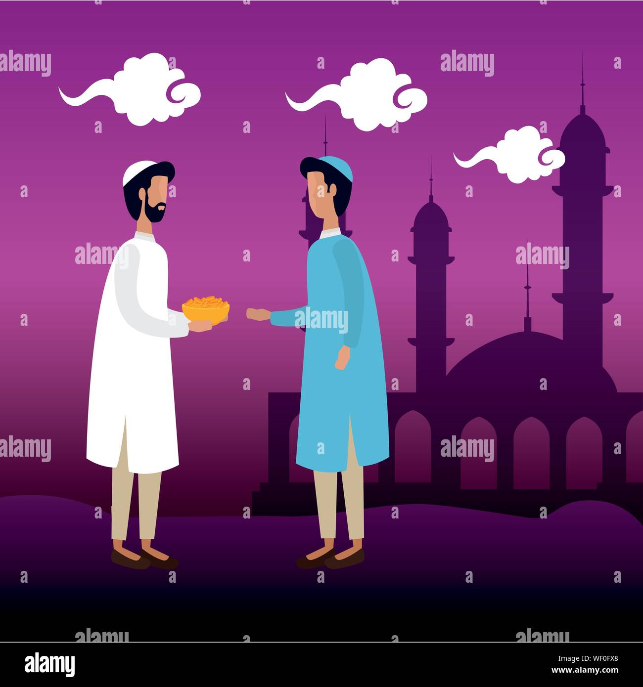 islamic men with traditional clothes in the mosque Stock Vector Image ...