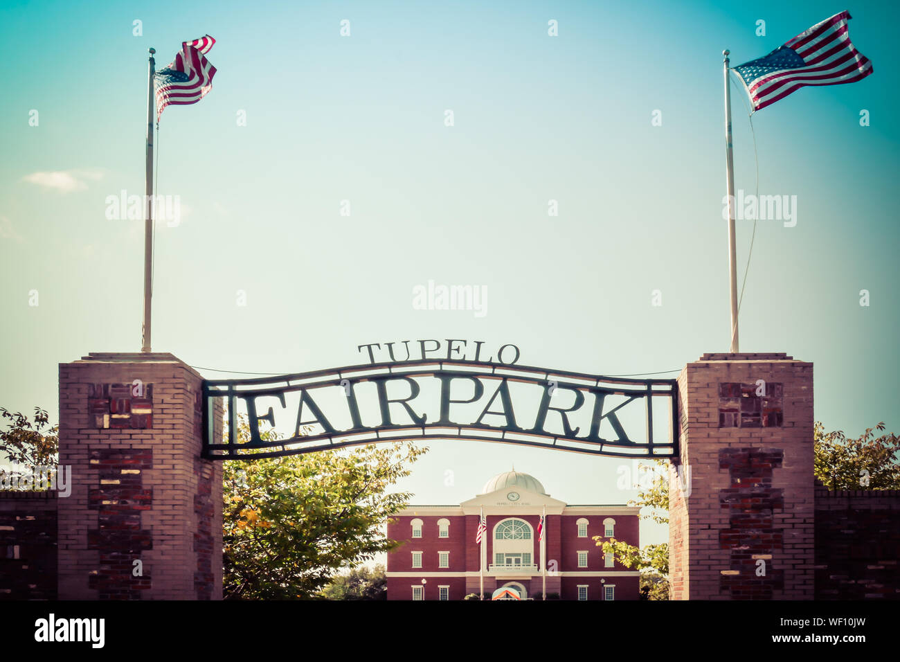 Overhead metal sign for Tupelo, MS, Fair Park where Elvis Presley ...