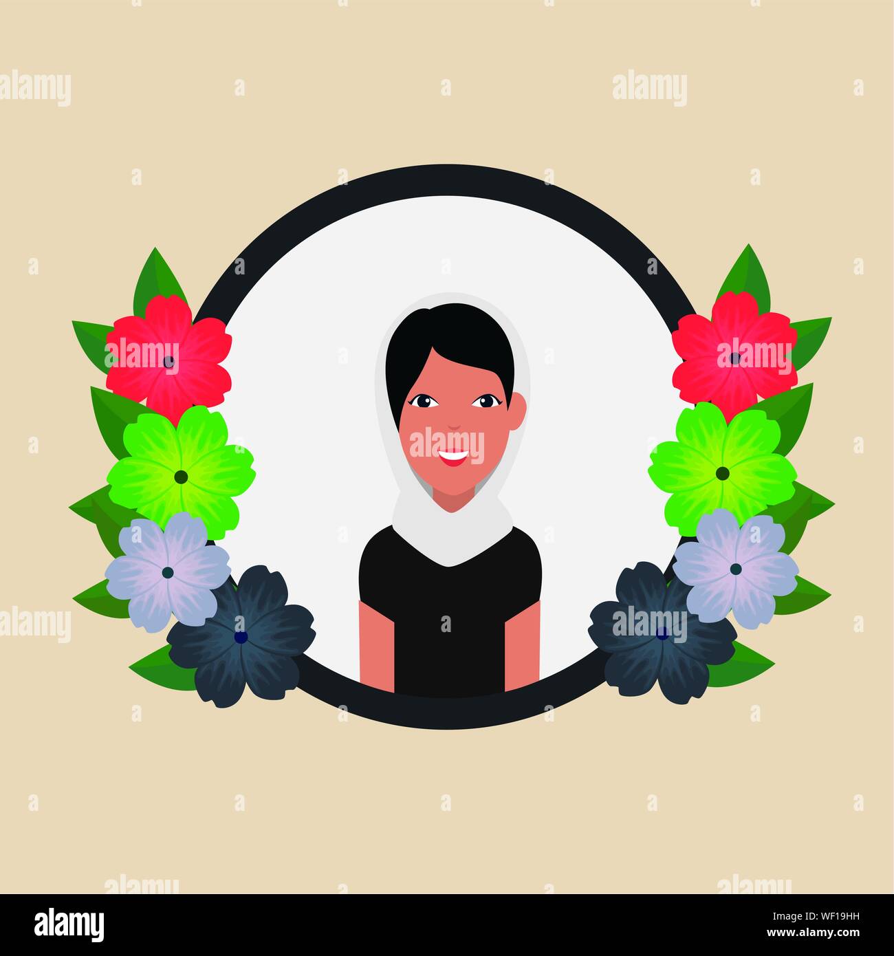 islamic woman with traditional burka and floral crown Stock Vector ...