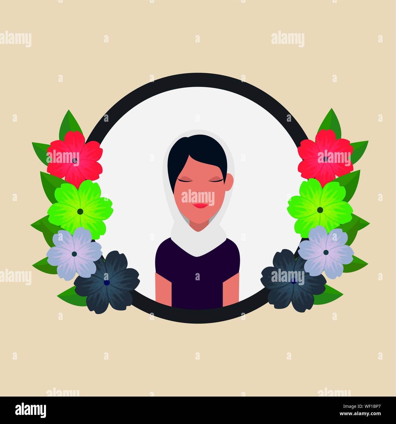 islamic woman with traditional burka and floral crown Stock Vector ...