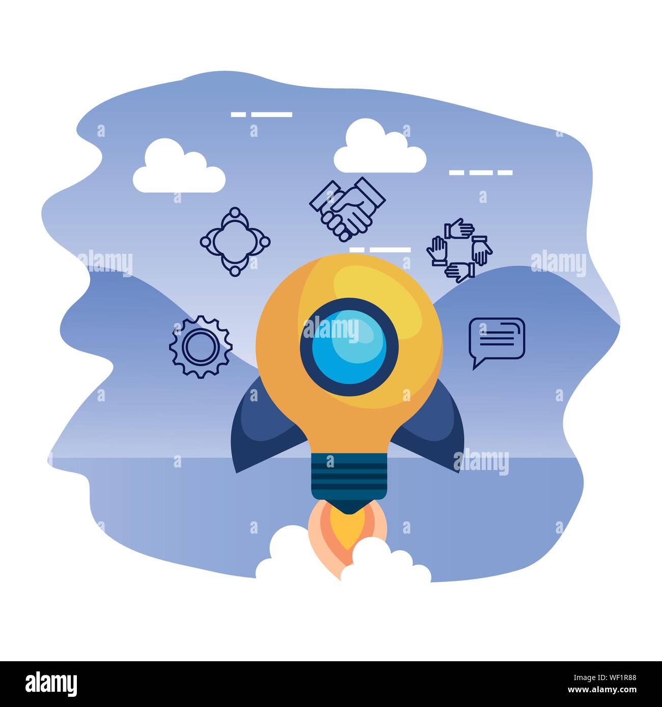 bulb light rocket start up with set icons Stock Vector Image & Art - Alamy