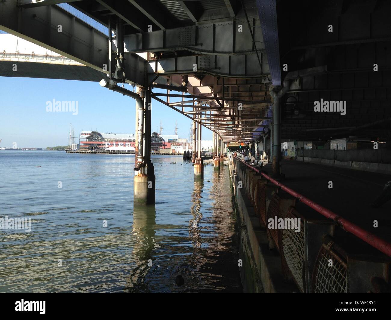 Walkway Below Bridge On River Stock Photo - Alamy