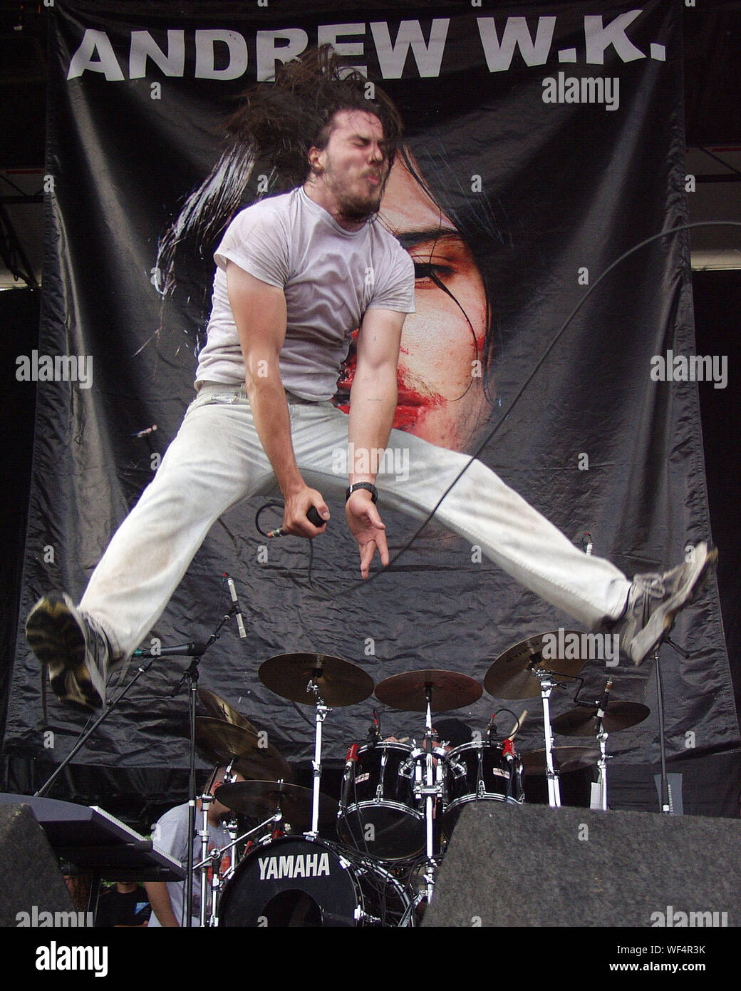 JULY 28: Andrew W.K. performs during Ozzfest 2002 at Lakewood ...