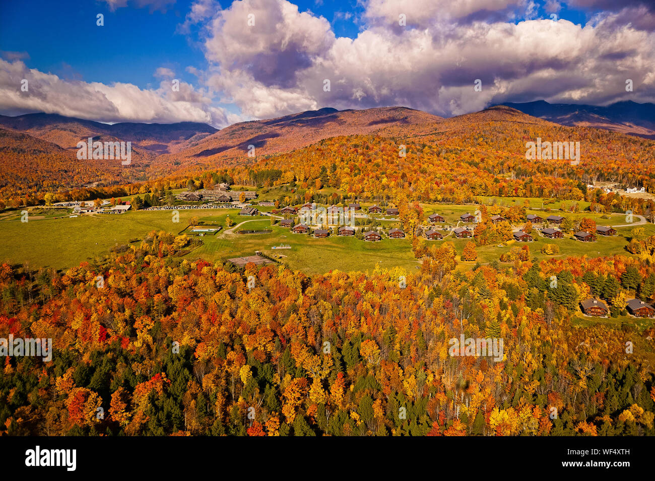 Aerial view of fall foliage including Trapp Family Lodge, Stowe ...
