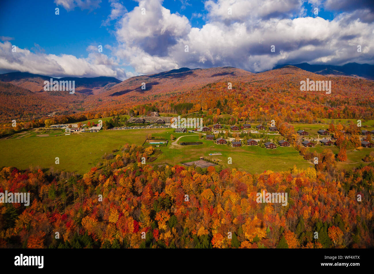 Aerial view of fall foliage including Trapp Family Lodge, Stowe ...