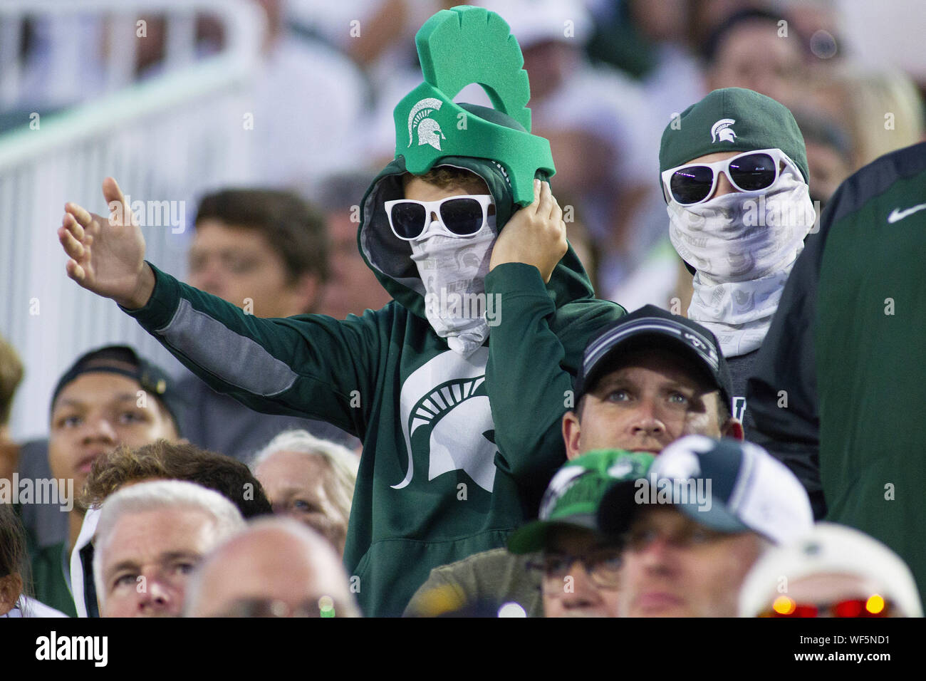 East Lansing, Michigan, USA. 30th Aug, 2019. Michigan State fans watch ...