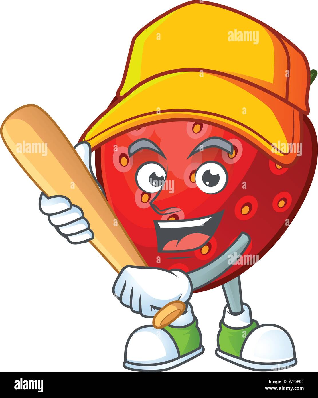 Playing baseball red strawberry for design character mascot Stock ...