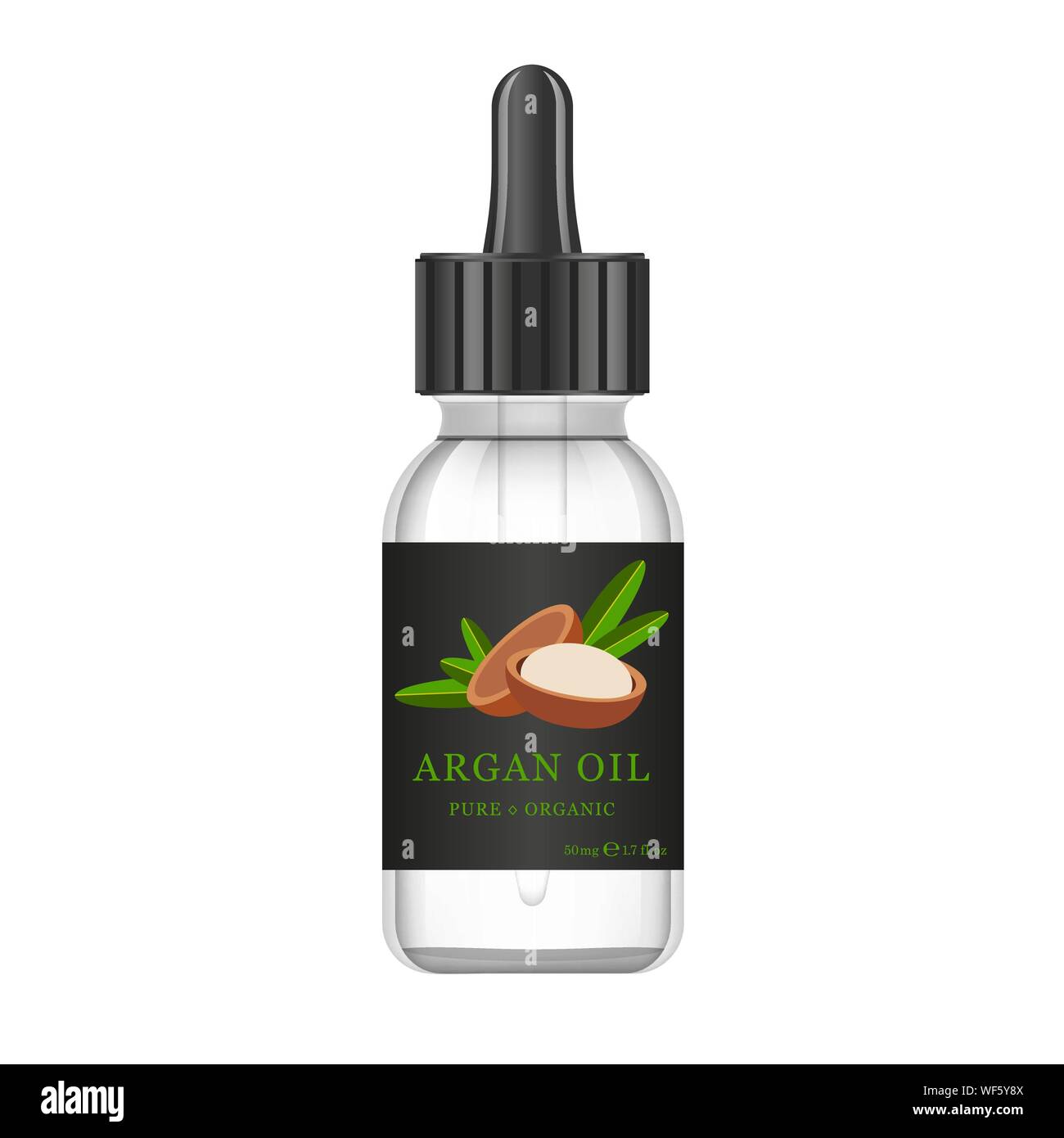 Realistic white glass bottle with argan extract. Beauty and cosmetics ...