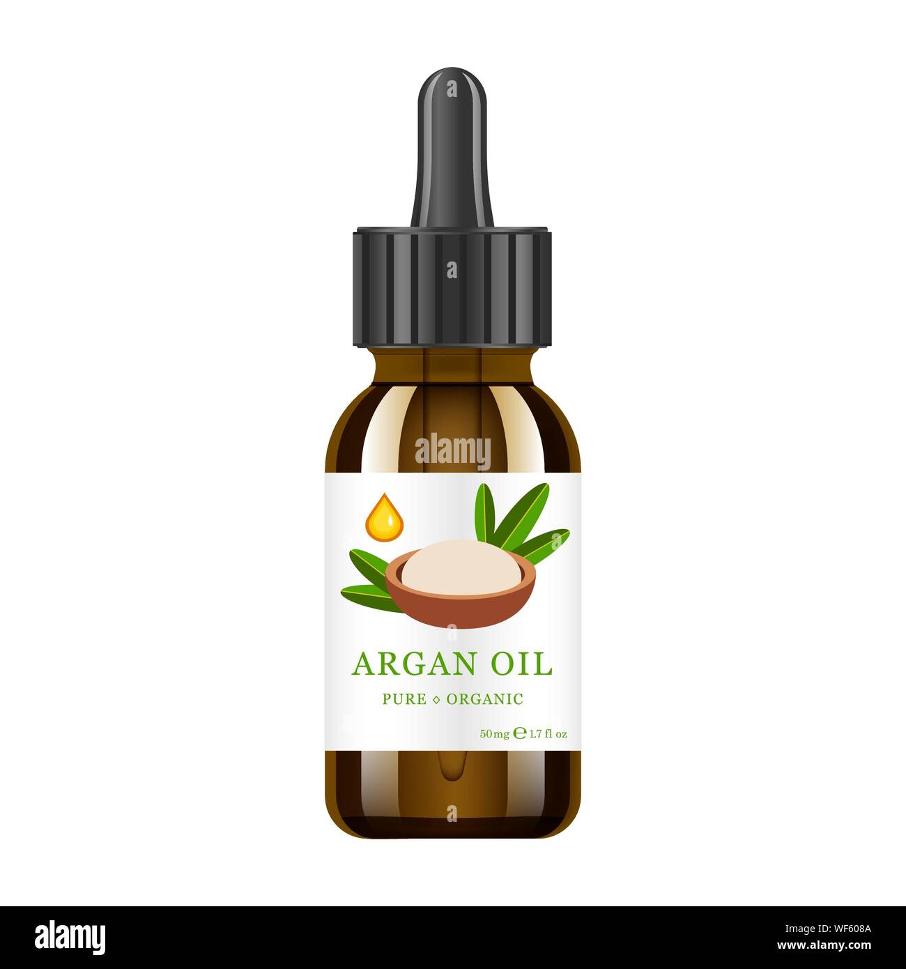 Realistic brown glass bottle with argan extract. Beauty and cosmetics ...