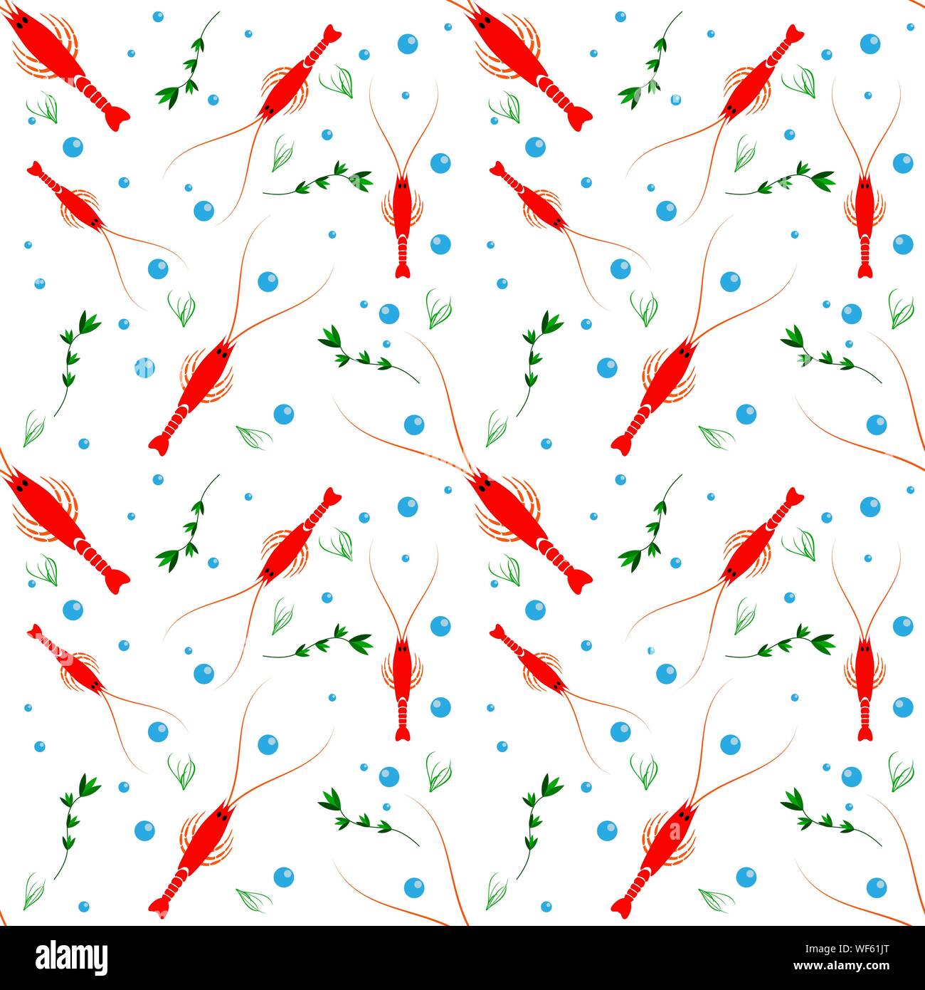 Seamless seafood pattern with shrimp. River lobster, langoustine or ...