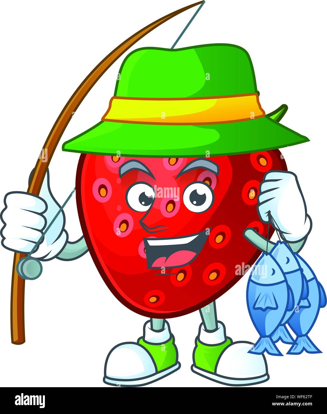 Fishing strawberry fruit mascot for cartoon character Stock Vector ...
