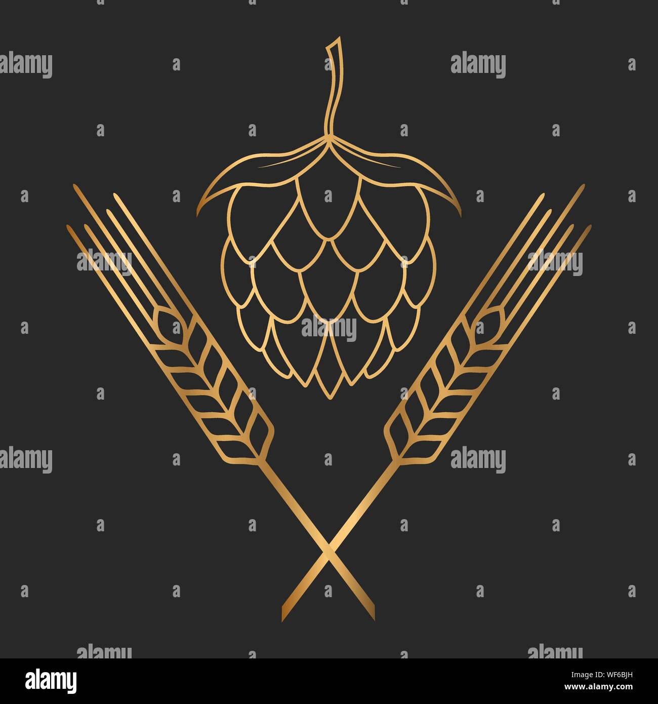 Hop and barley golden emblem icon label logo. Beer pub emblem. Craft ...