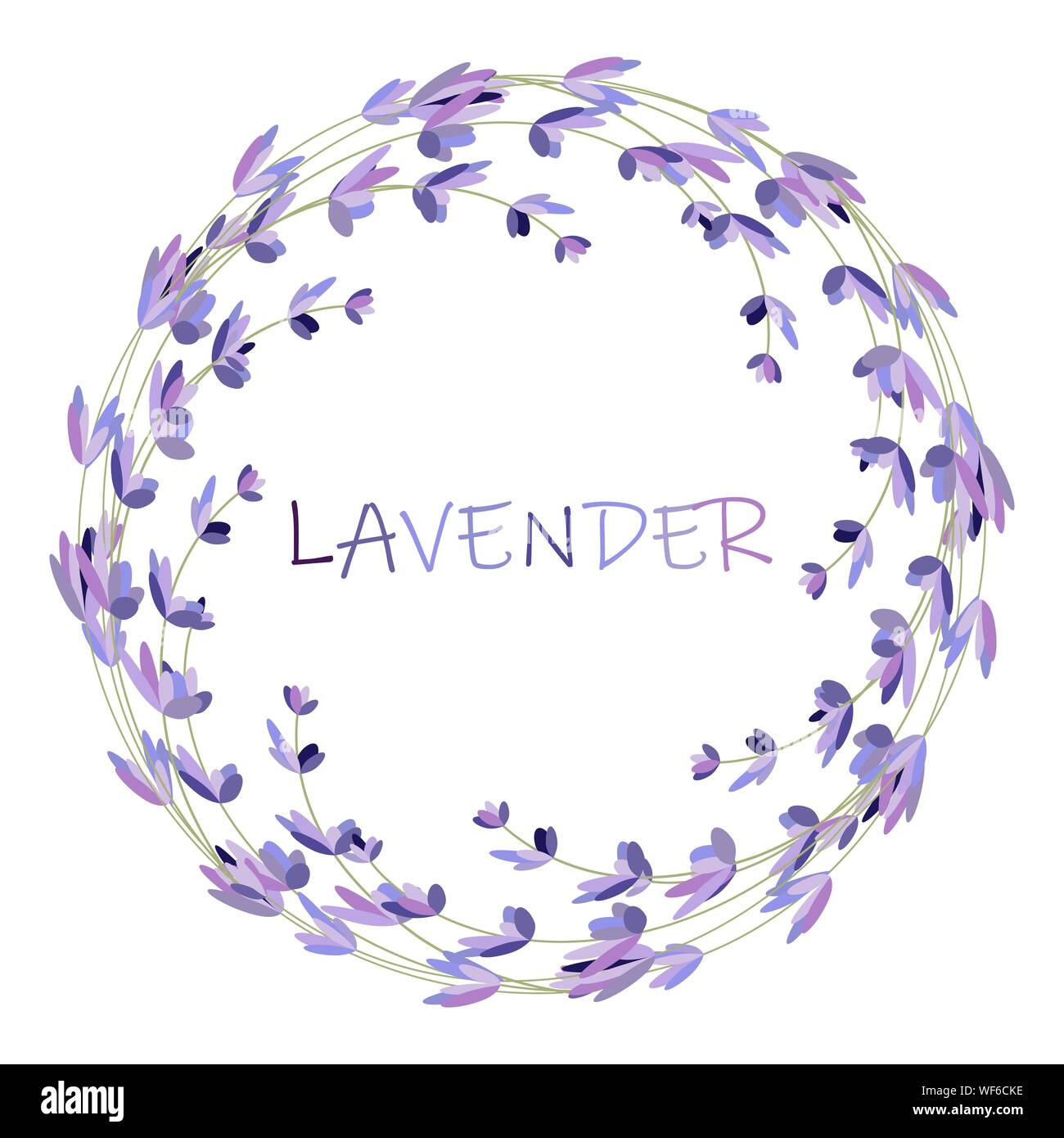 Lavender flower round frame on white. Vector packaging design template ...