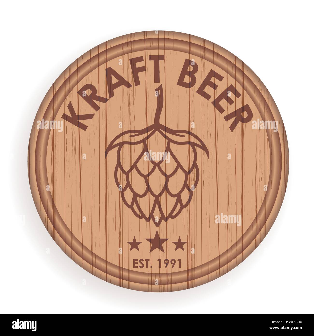 Round wooden signboard. Beer design elements template for logo label ...