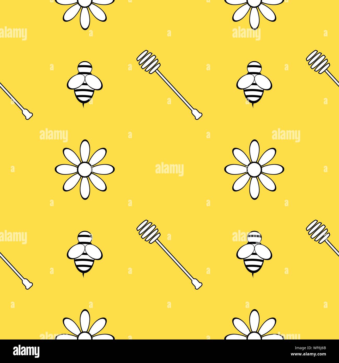 Seamless pattern with honey, bee and flowers. Design elements. Vector ...