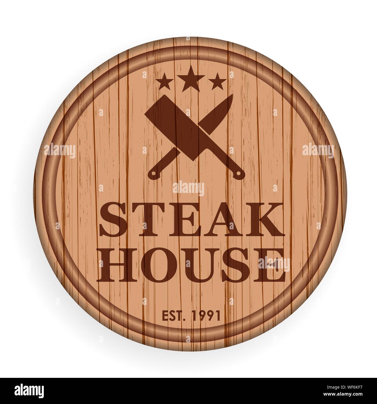 Round wooden plate, cutting board. Steak design elements template for ...