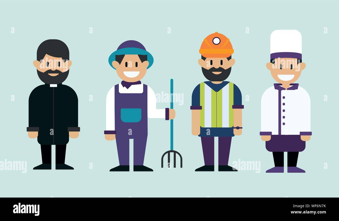 Working man, catholic priest, farmer and chef cook. Men of different ...