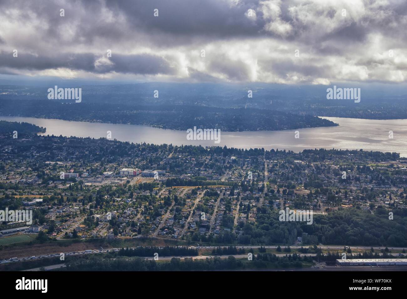 Seattle, Washington, 2019 Cityscape Aerial Panoramic View through ...