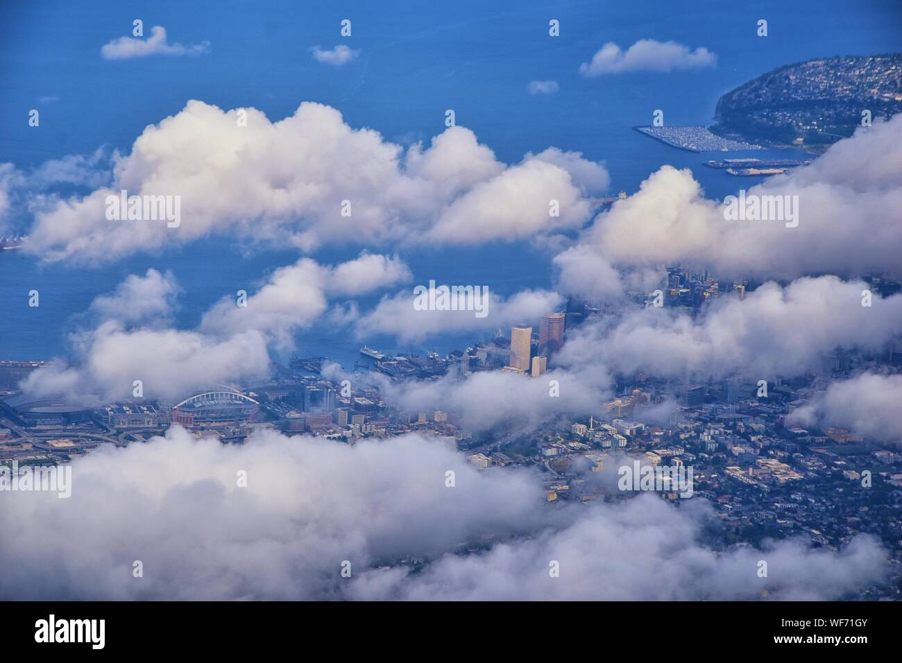Seattle, Washington, 2019 Cityscape Aerial Panoramic View through ...